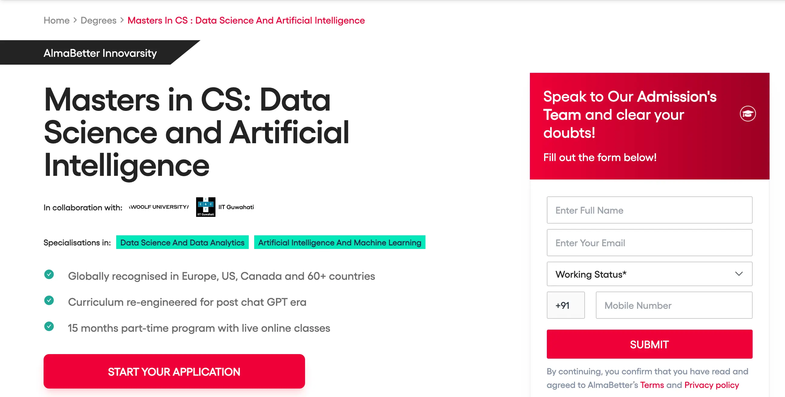 Masters in Data Science and AI from Woolf Univ. & IIT GWT